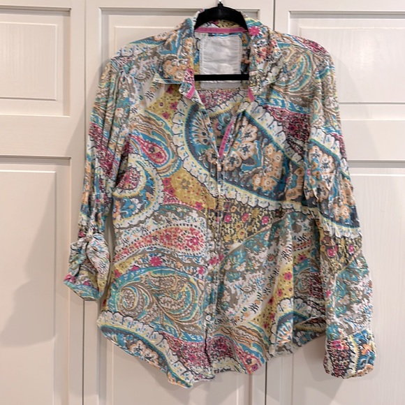 Sundance | Tops | Sundance Retro Beachy Print Cotton Button Down Shirt ...